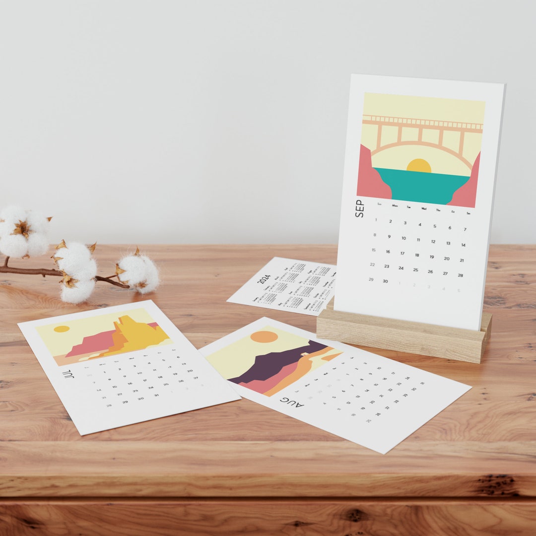 Eco-responsible Vertical Desk Calendar 2024 Oak Base Original and ...