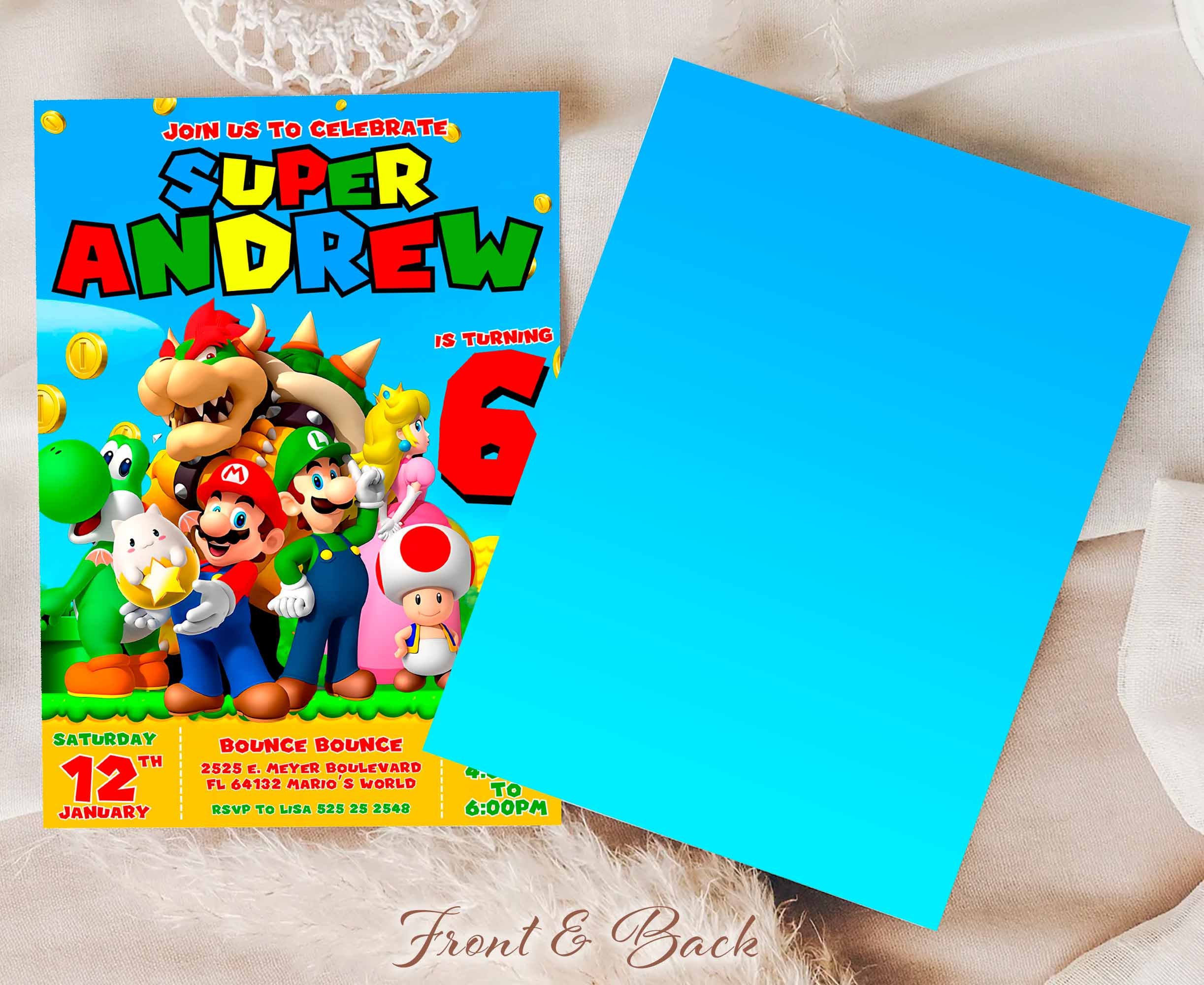Super Mario Editable Birthday Invitation, Canva Template - Etsy