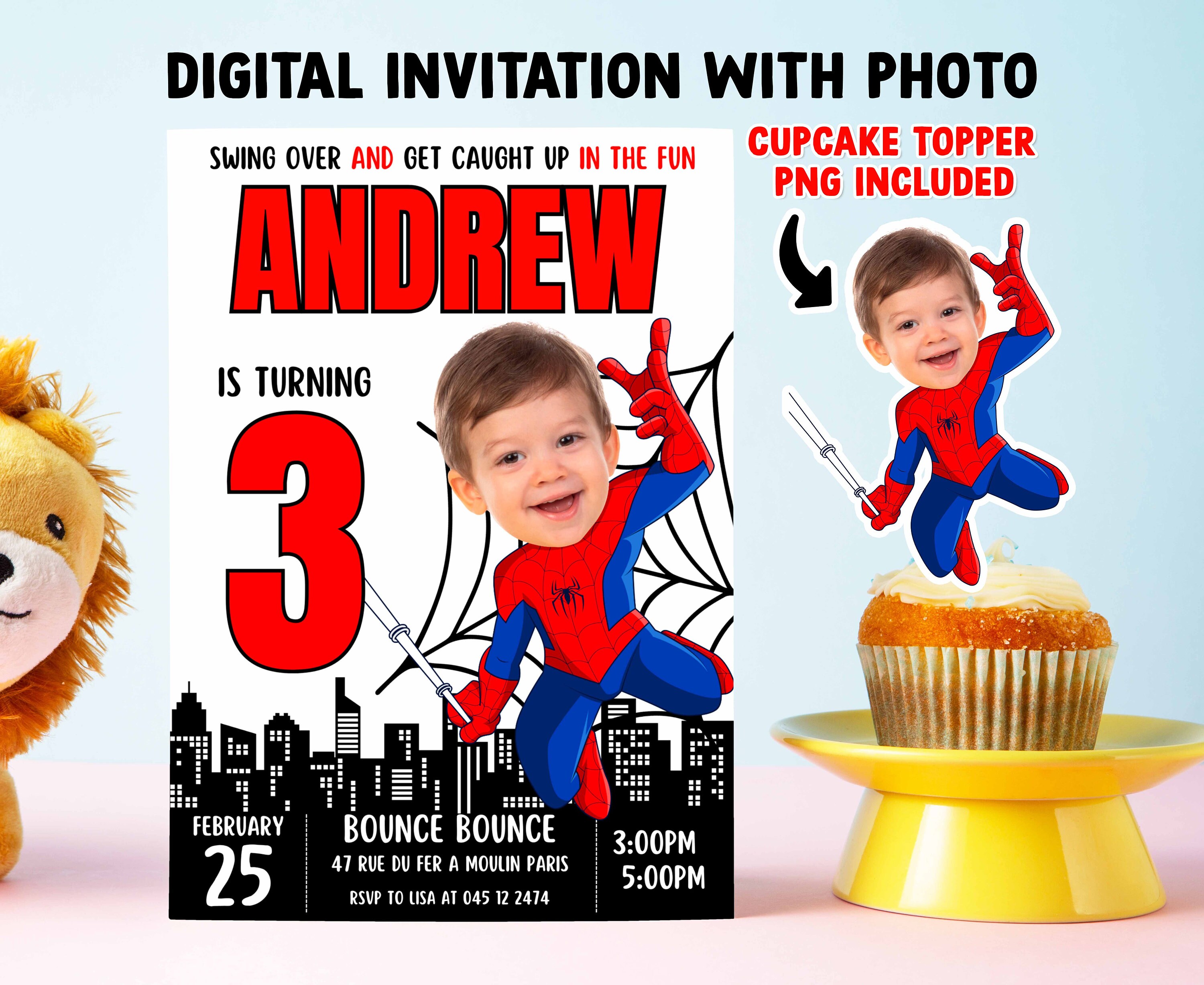 Spider Man Birthday Invitation With Photo, Printable Super Hero ...
