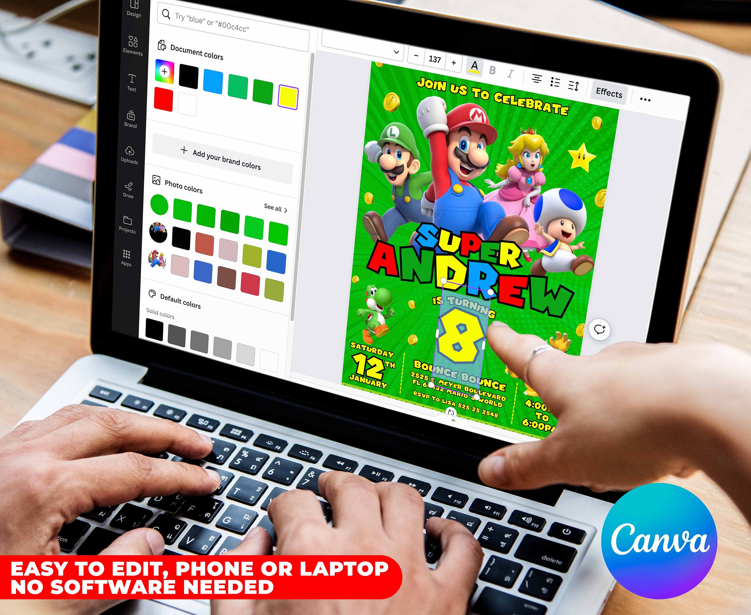 Super Mario Editable Birthday Invitation, Luigi Invite, Green Electric ...