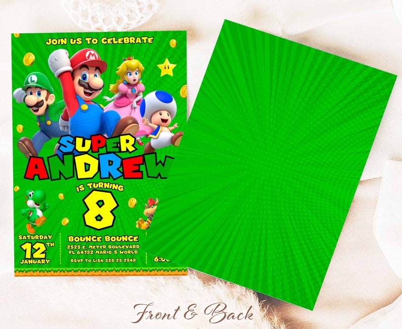 Super Mario Editable Birthday Invitation, Luigi Invite, Green Electric ...