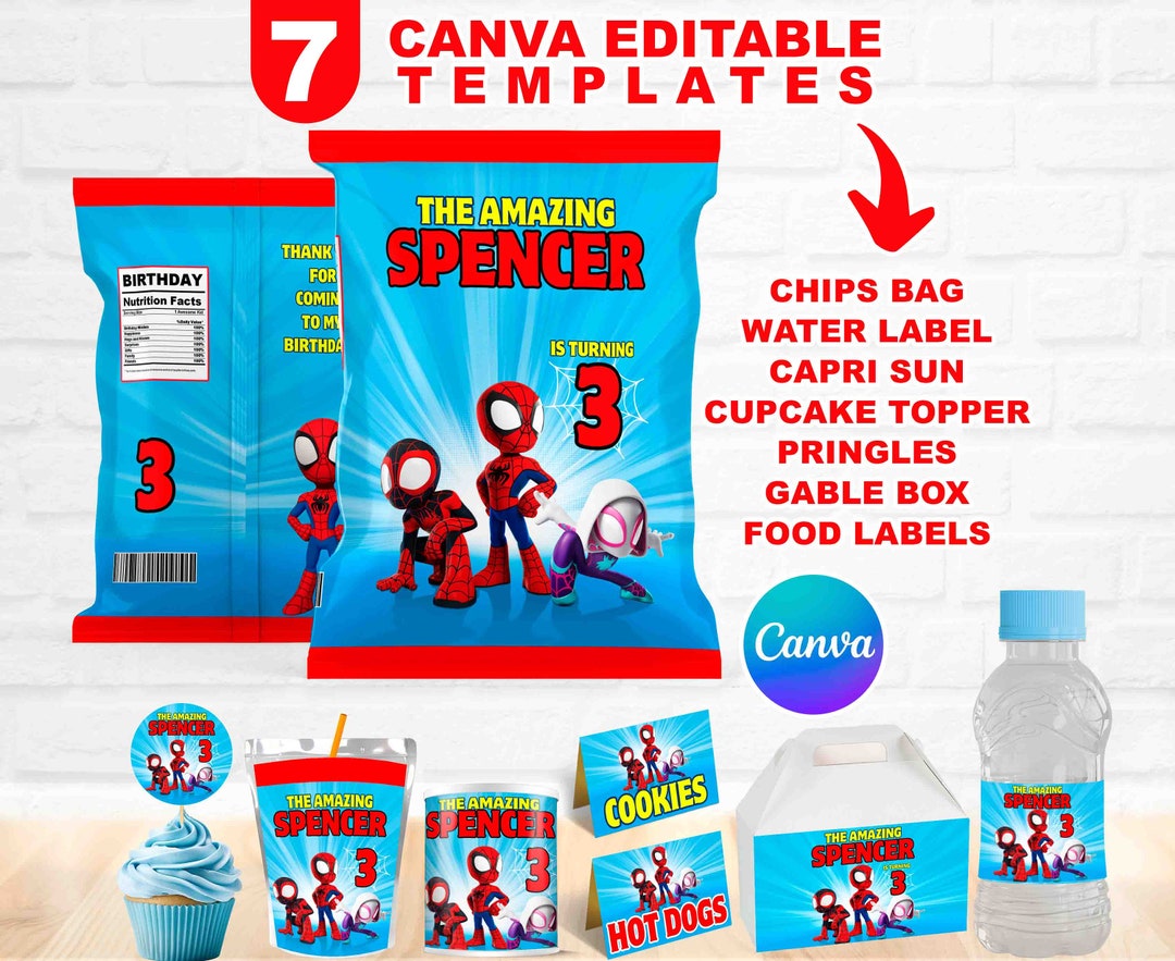 Spiderman Water Label, Chips Bag, Capri Sun, Pringles, Food Labels ...
