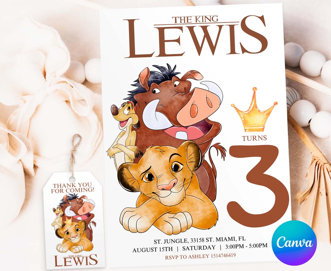 Watercolor Lion King Birthday Invitation, Simba Invitation, King Lion ...
