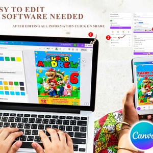 Super Mario Editable Birthday Invitation, Canva Template - Etsy