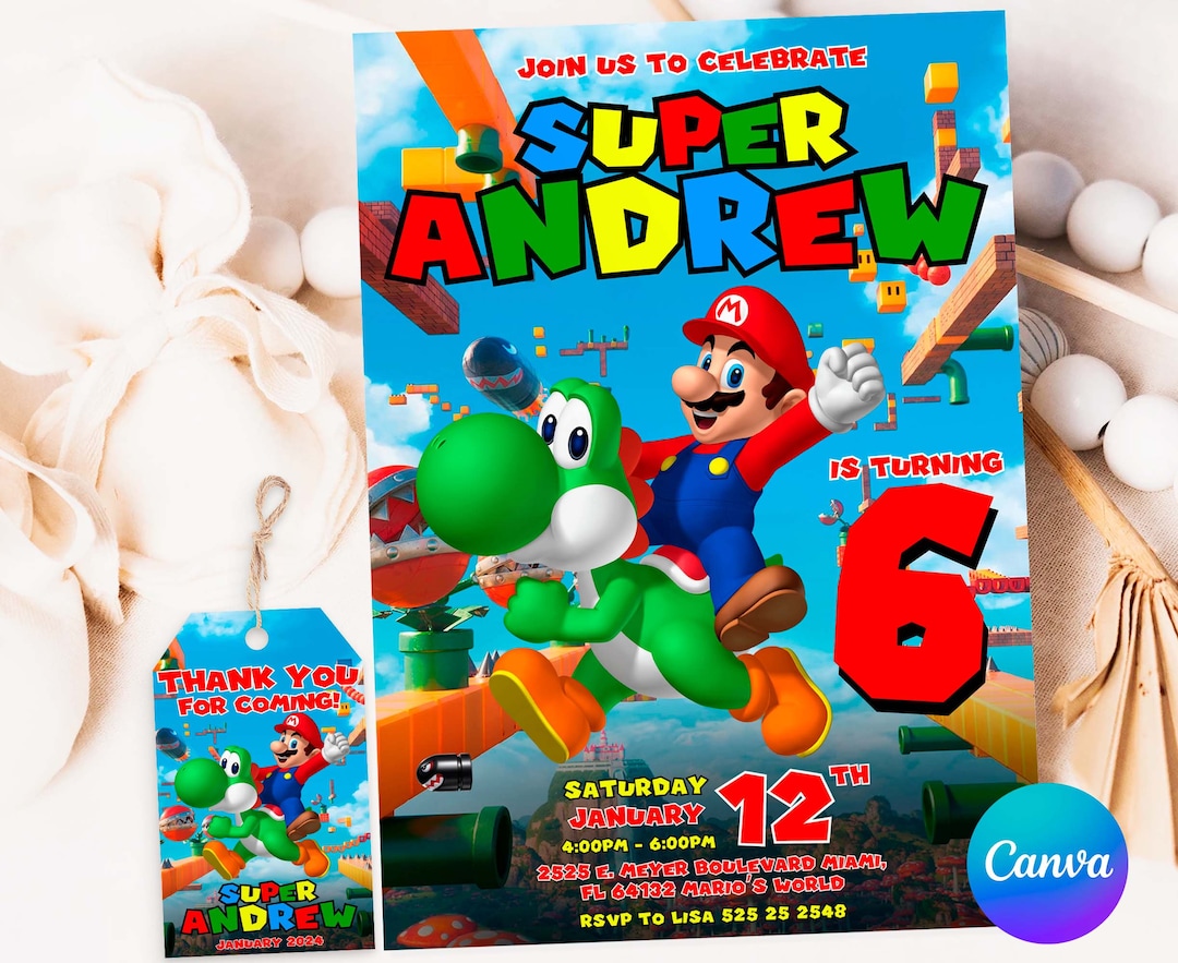 Super Mario Editable Birthday Invitation, Canva Template - Etsy