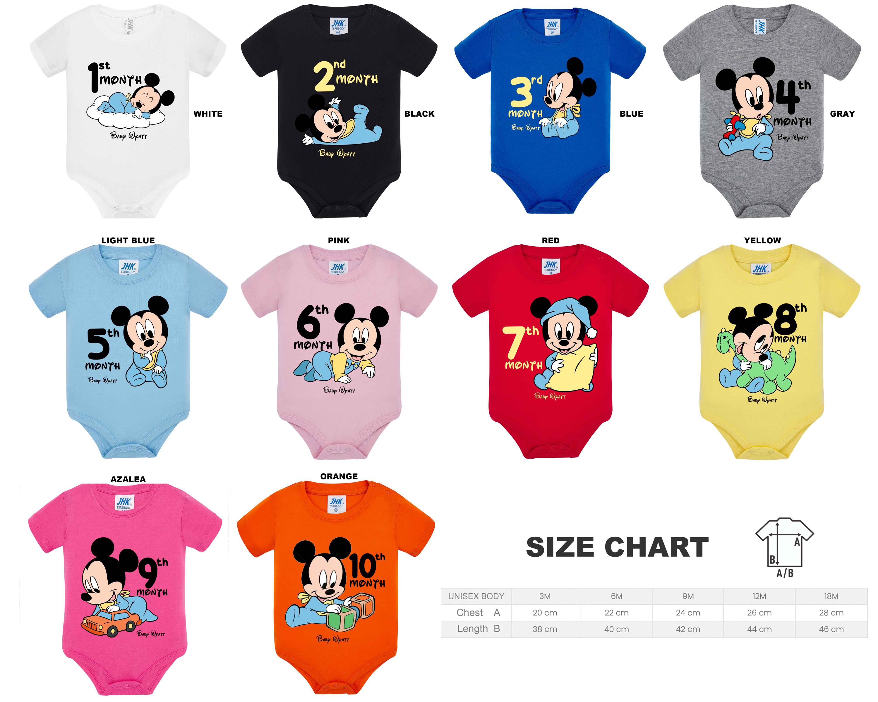 Baby Mickey Number Milestone Bodysuit, Monthly Baby Bodysuit, Name ...