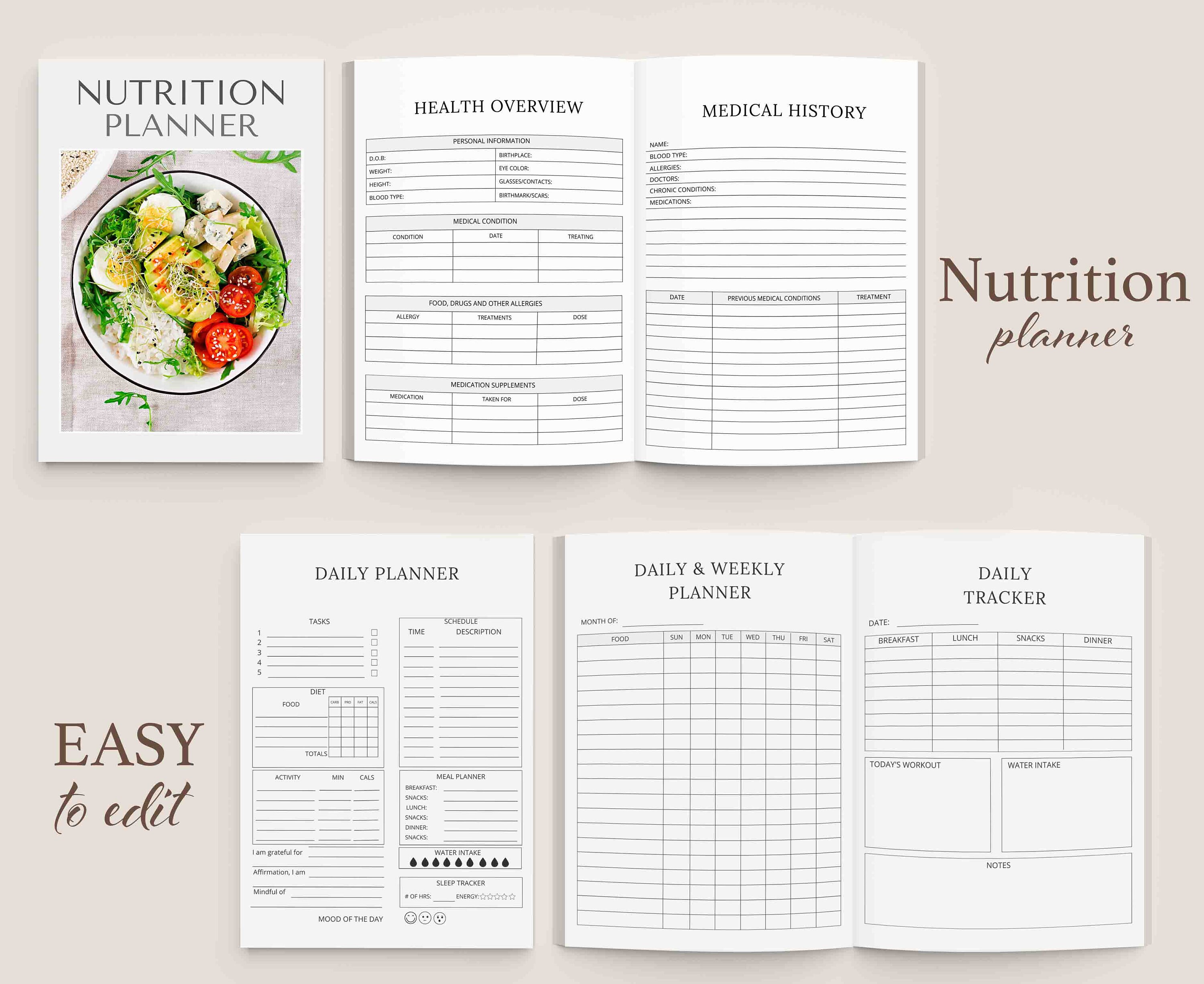 Nutrition Planner Template Food Planner Grocery List Tracker Minimalist ...