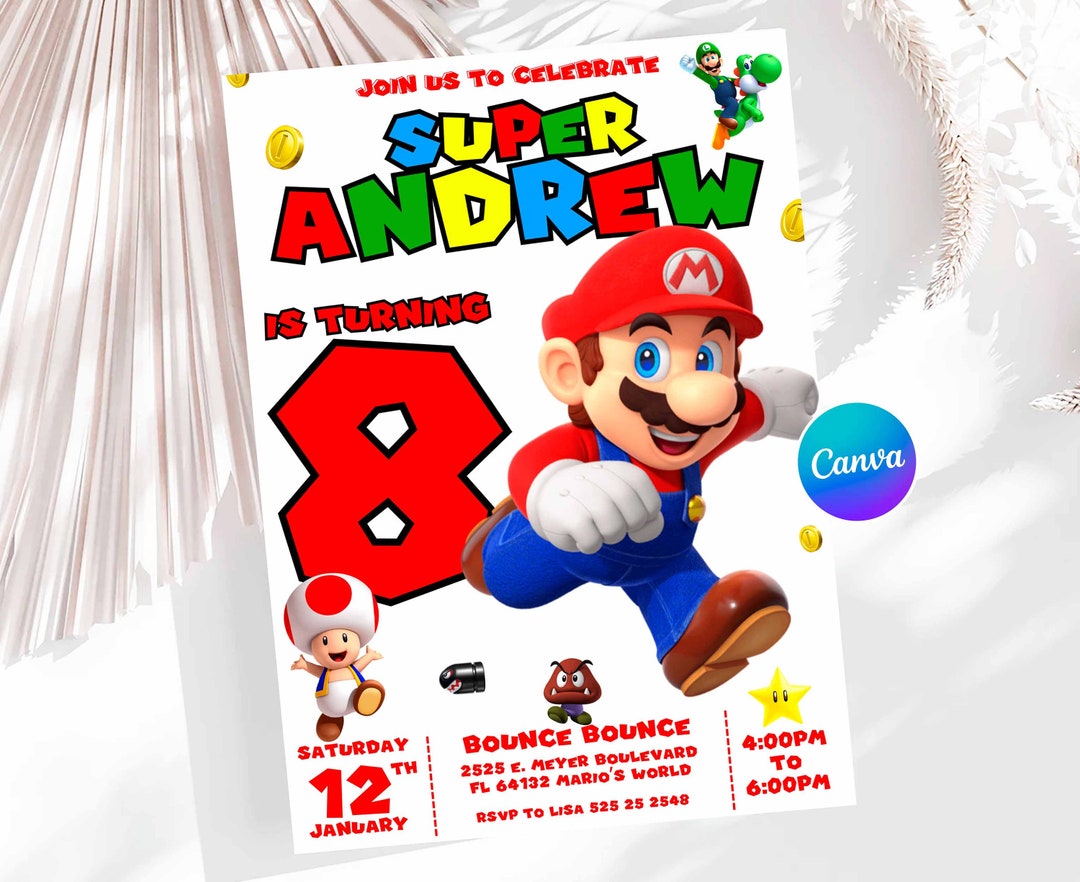 Super Mario Editable Birthday Invitation, Mario Invite, Brick Super ...