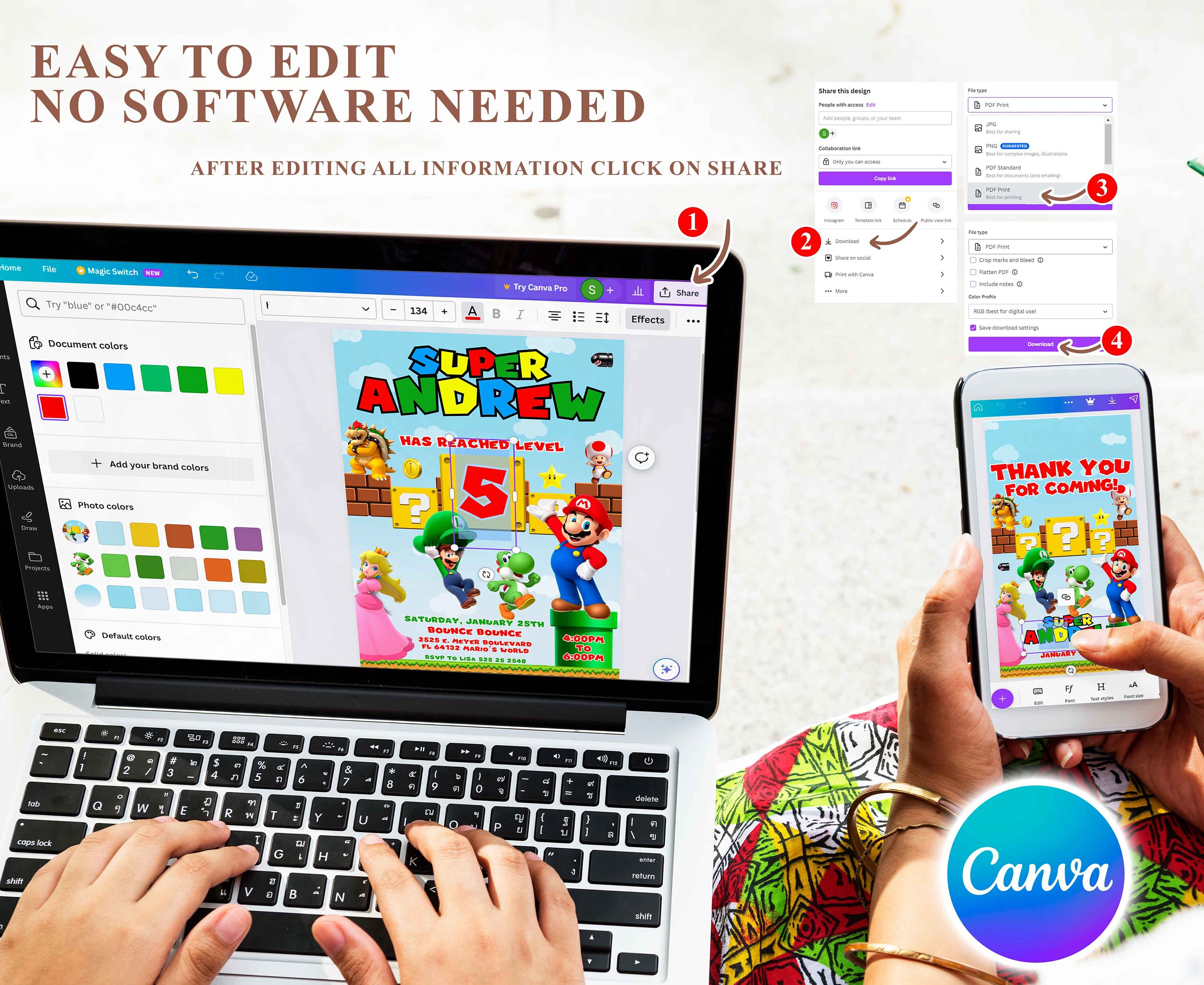 Super Mario Editable Birthday Invitation, Canva Template - Etsy