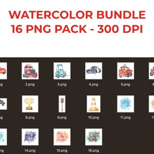 Watercolor Cars Mcqueen Bundle PNG Pack - 300 DPI - Watercolor Cars ...