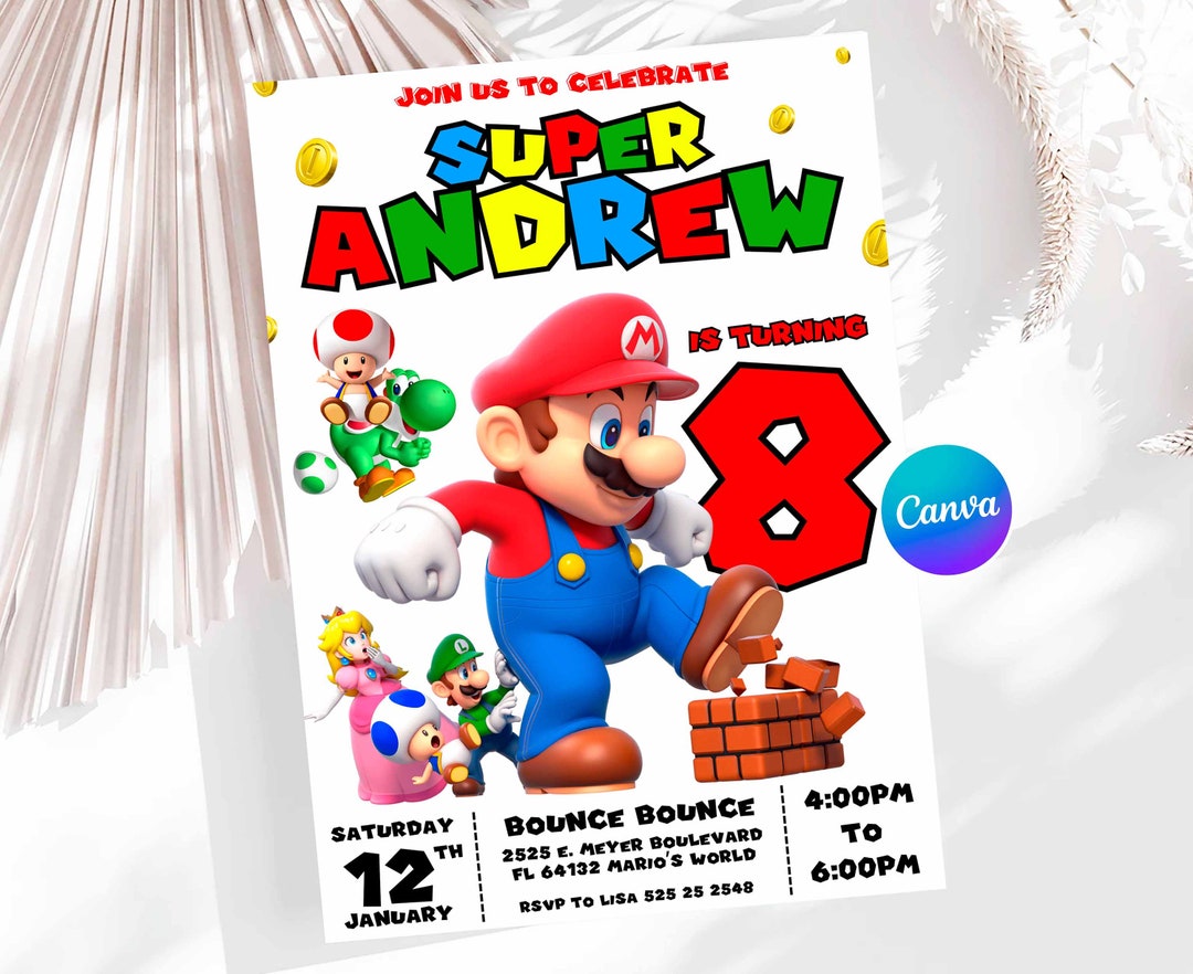 Super Mario Editable Birthday Invitation, Mario Invite, Brick Super ...