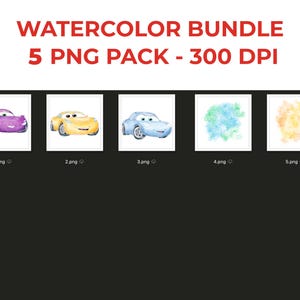 Watercolor Cars Sally Bundle PNG Pack - 300 DPI - Watercolor Cars ...