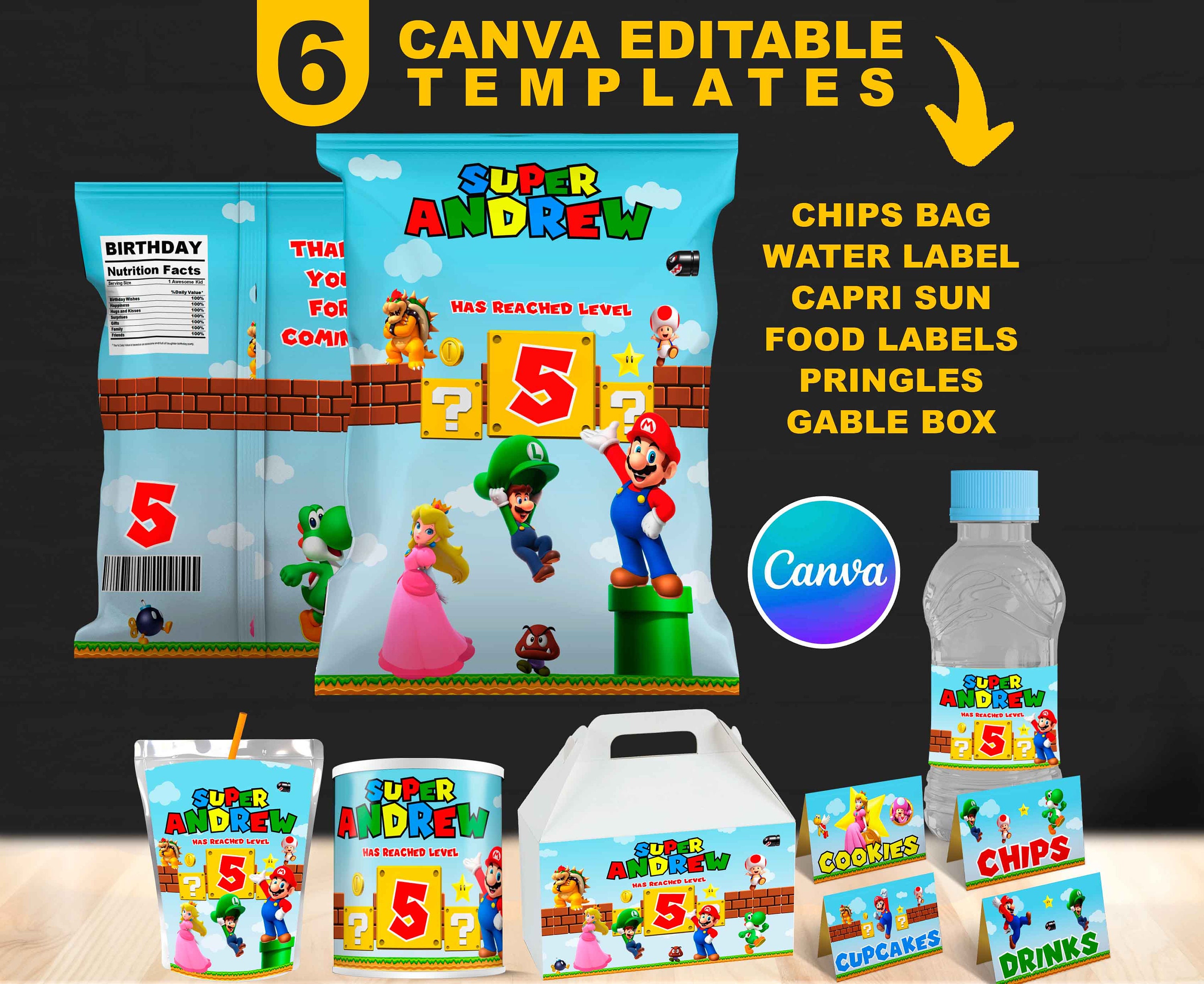 Super Mario Water Label, Chips Bag, Capri Sun, Pringles, Food Labels ...