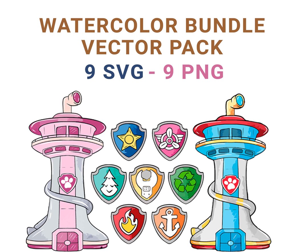 Watercolor Tower Shields Patrol Bundle Vector Pack PNG 300 - Etsy