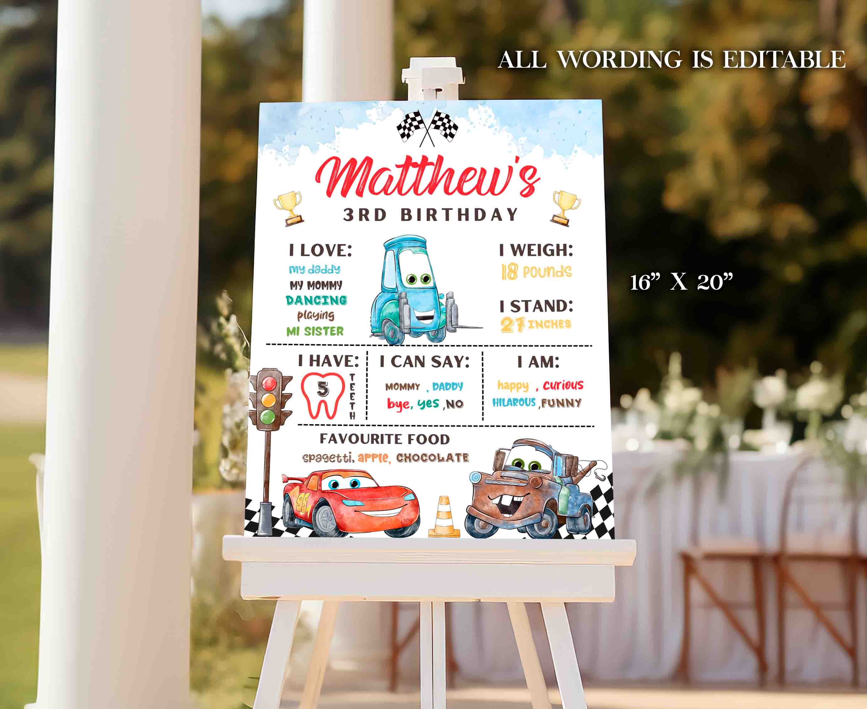 Watercolor Cars Lightning Mcqueen, Mater Milestone Board Sign, Racing ...