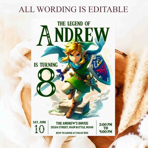 Watercolor the Legend of Zelda Birthday Invitation, Link Birthday ...