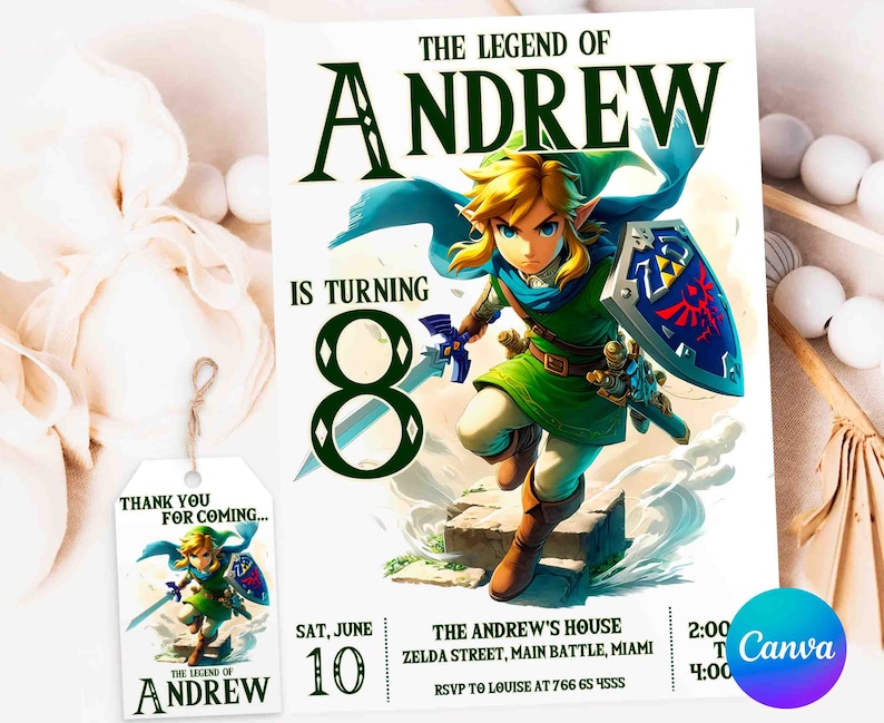 Watercolor the Legend of Zelda Birthday Invitation, Link Birthday ...