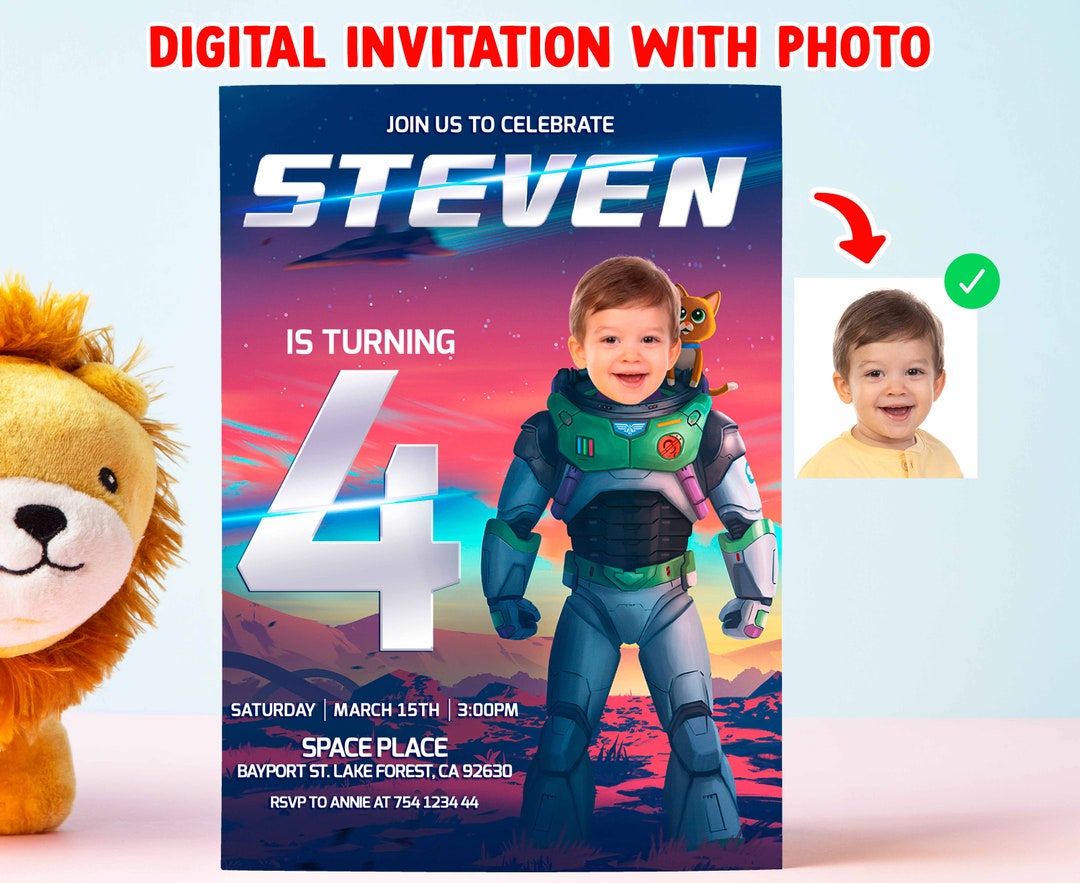 Buzz Lightyear Birthday Invitation With Photo, Printable Birthday Party ...