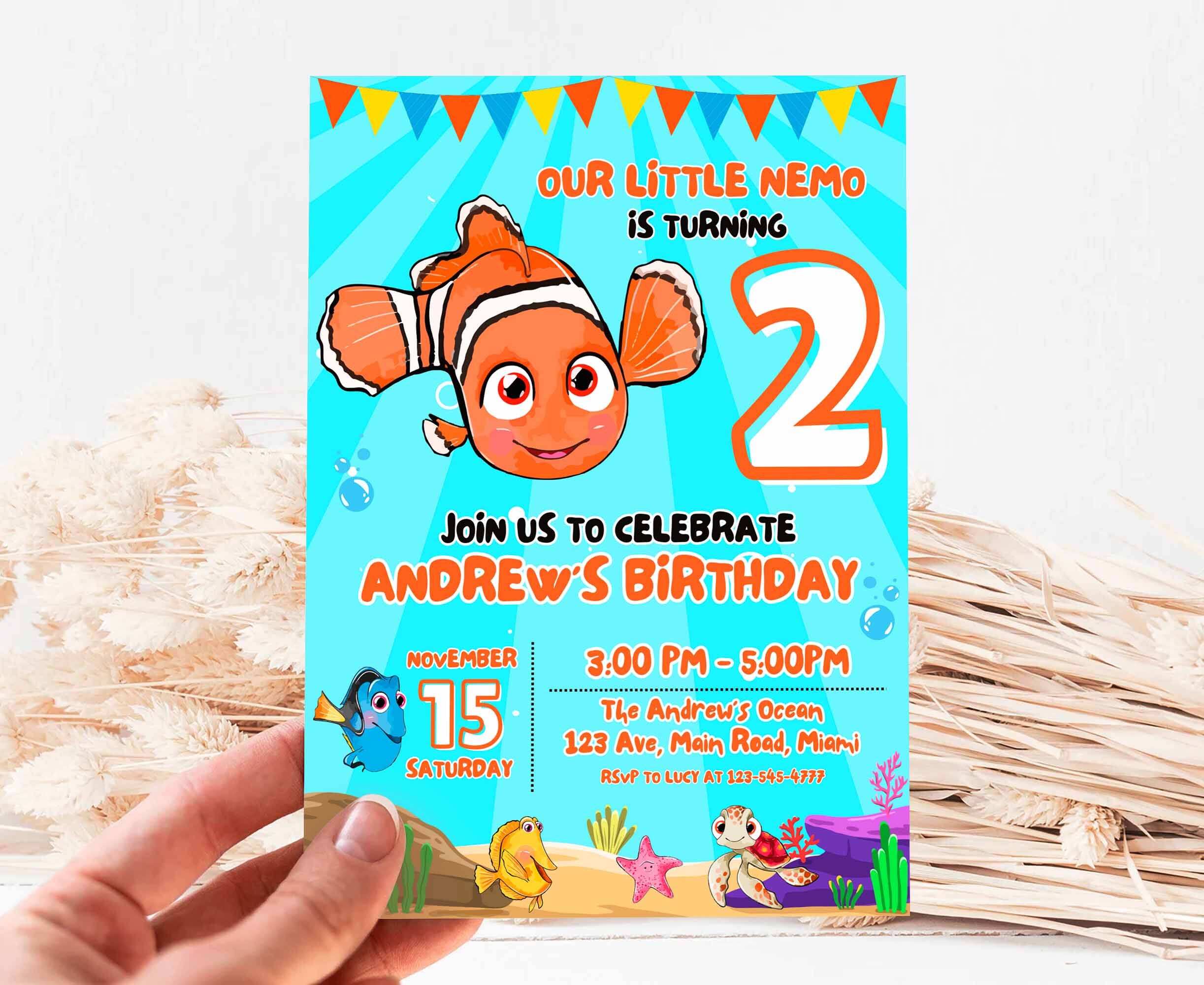 Watercolor Nemo Birthday Invitation, Ocean Birthday Invite, Canva ...