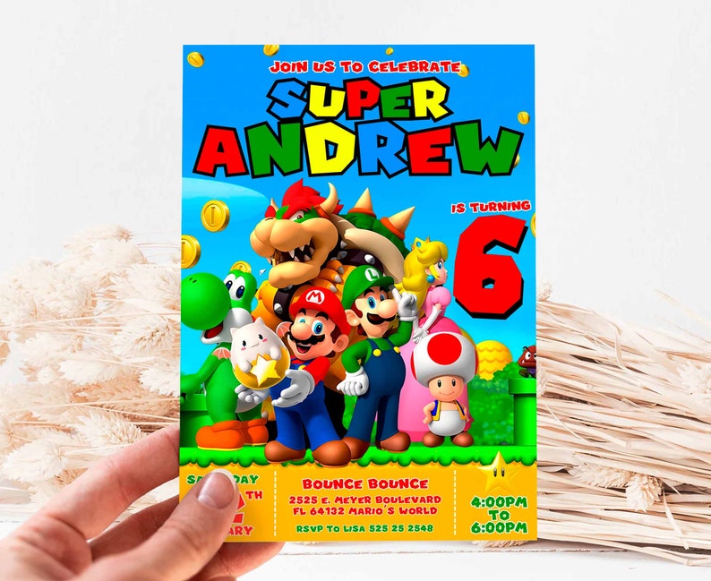 Super Mario Editable Birthday Invitation, Canva Template - Etsy
