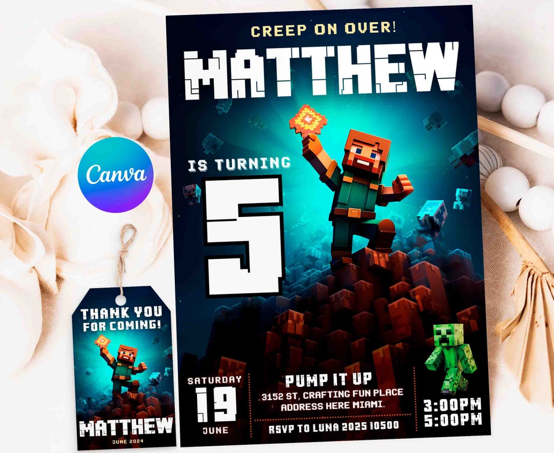 Minecraft Birthday Invitation, Creeper Invitation, Craft Invitation ...