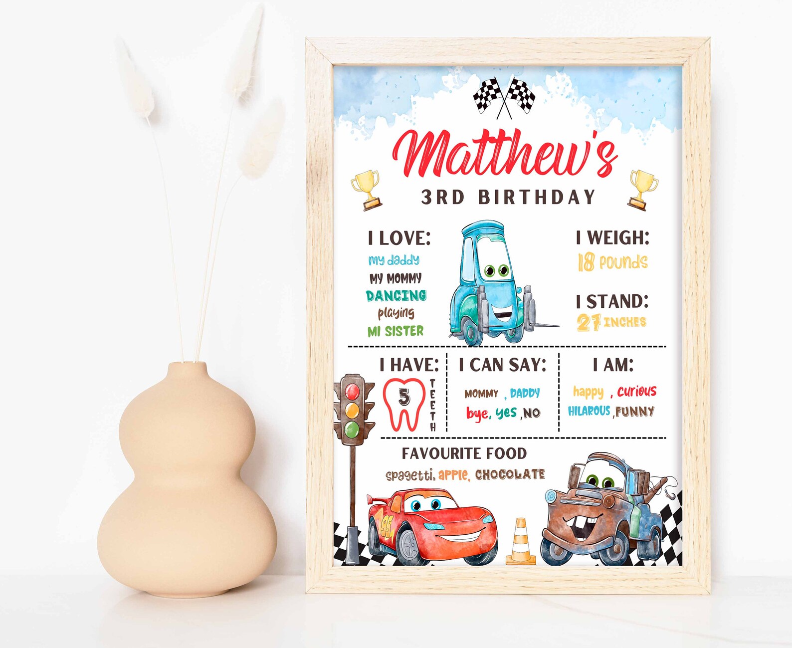 Watercolor Cars Lightning Mcqueen, Mater Milestone Board Sign, Racing ...