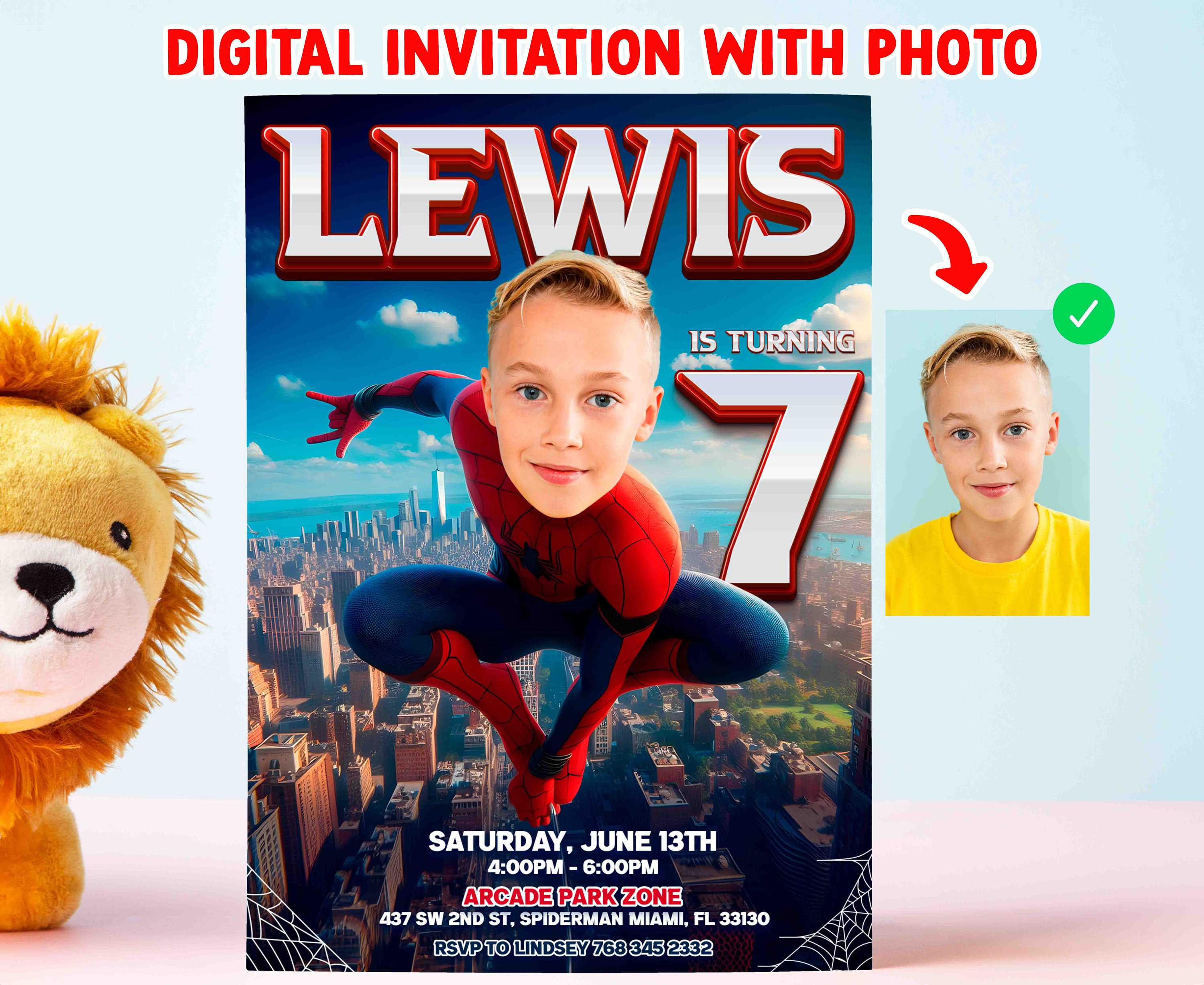 Spiderman Birthday Invitation With Photo, Printable Super Hero Birthday ...