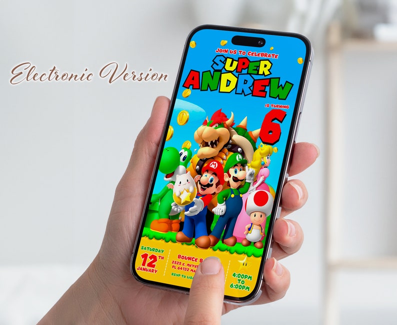 Super Mario Editable Birthday Invitation, Canva Template - Etsy