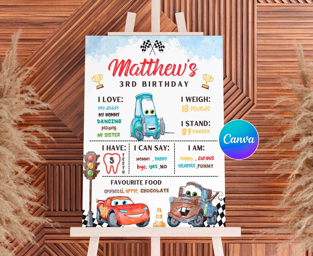 Watercolor Cars Lightning Mcqueen, Mater Milestone Board Sign, Racing ...