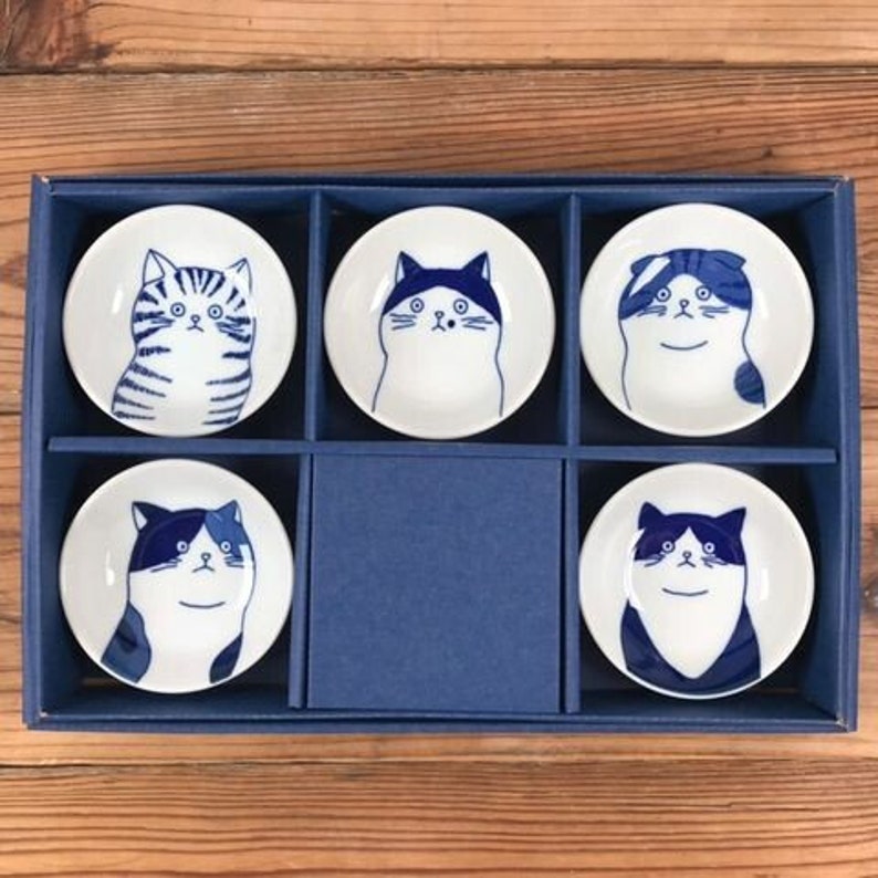 Japanese Cute Cat Side Dish Plates individual or Set of 5 Made in Japan ...