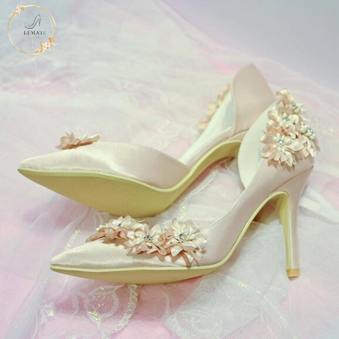 Elegant Bridal Champagne Flower High Heel Wedding Shoes - Etsy