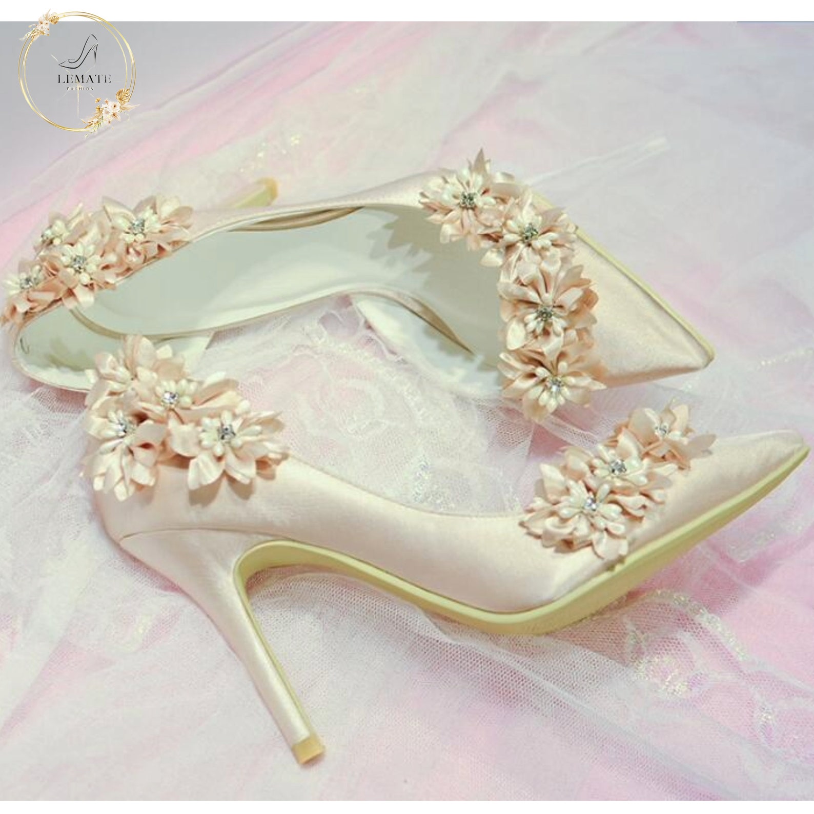 Elegant Bridal Champagne Flower High Heel Wedding Shoes - Etsy