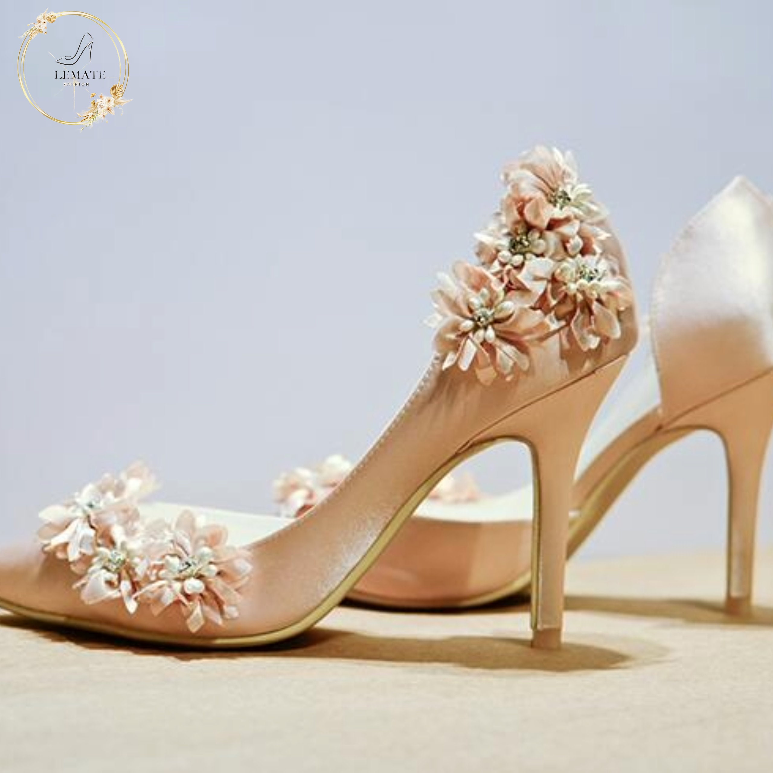 Elegant Bridal Champagne Flower High Heel Wedding Shoes - Etsy