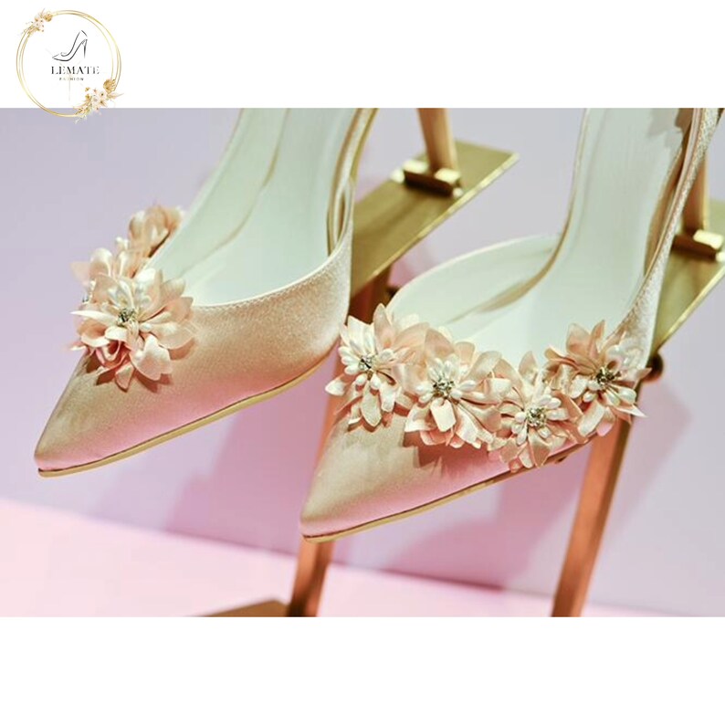 Elegant Bridal Champagne Flower High Heel Wedding Shoes - Etsy