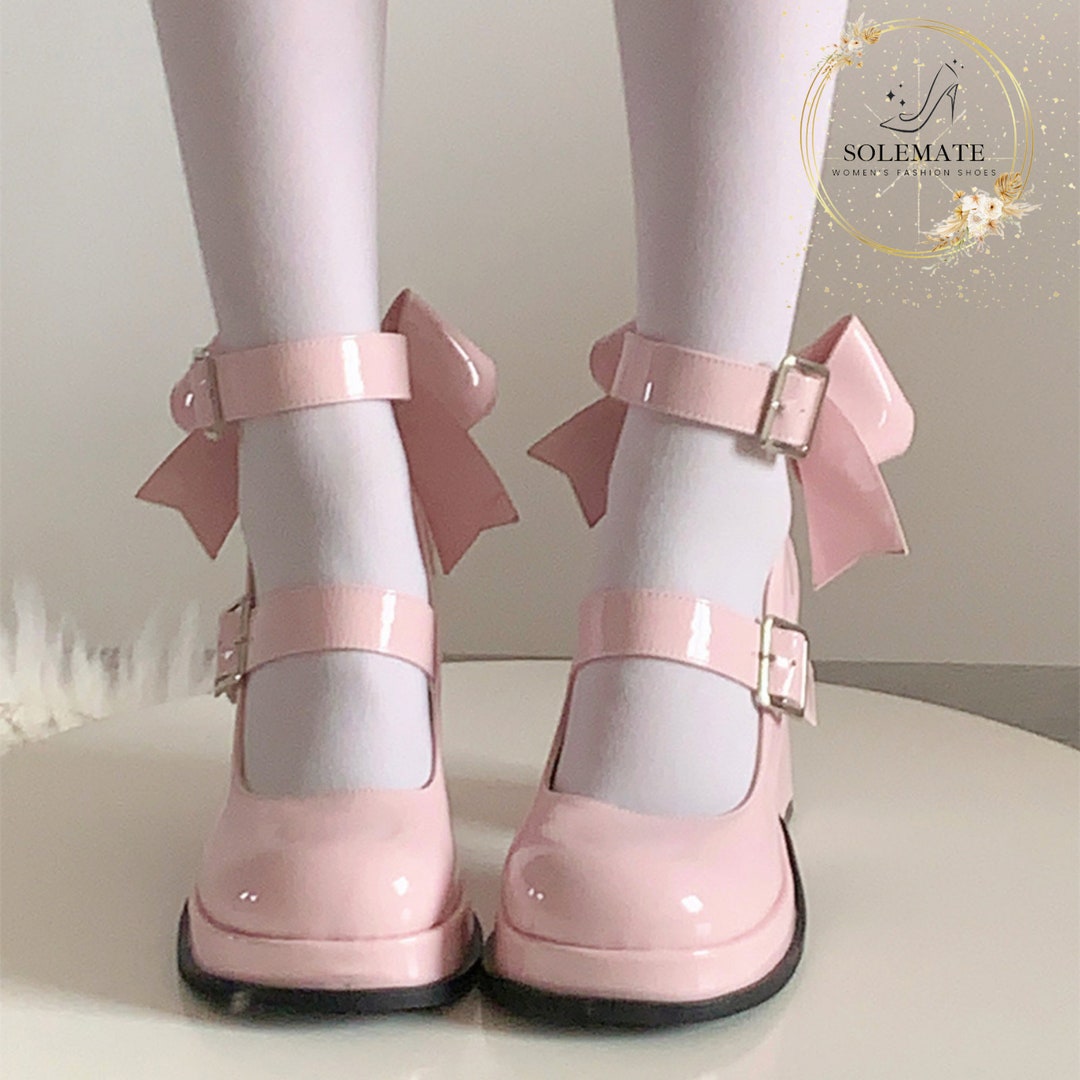 Mary Jane Fairy Shoes With Bedding and Ankle Strap Square Pumps Back ...