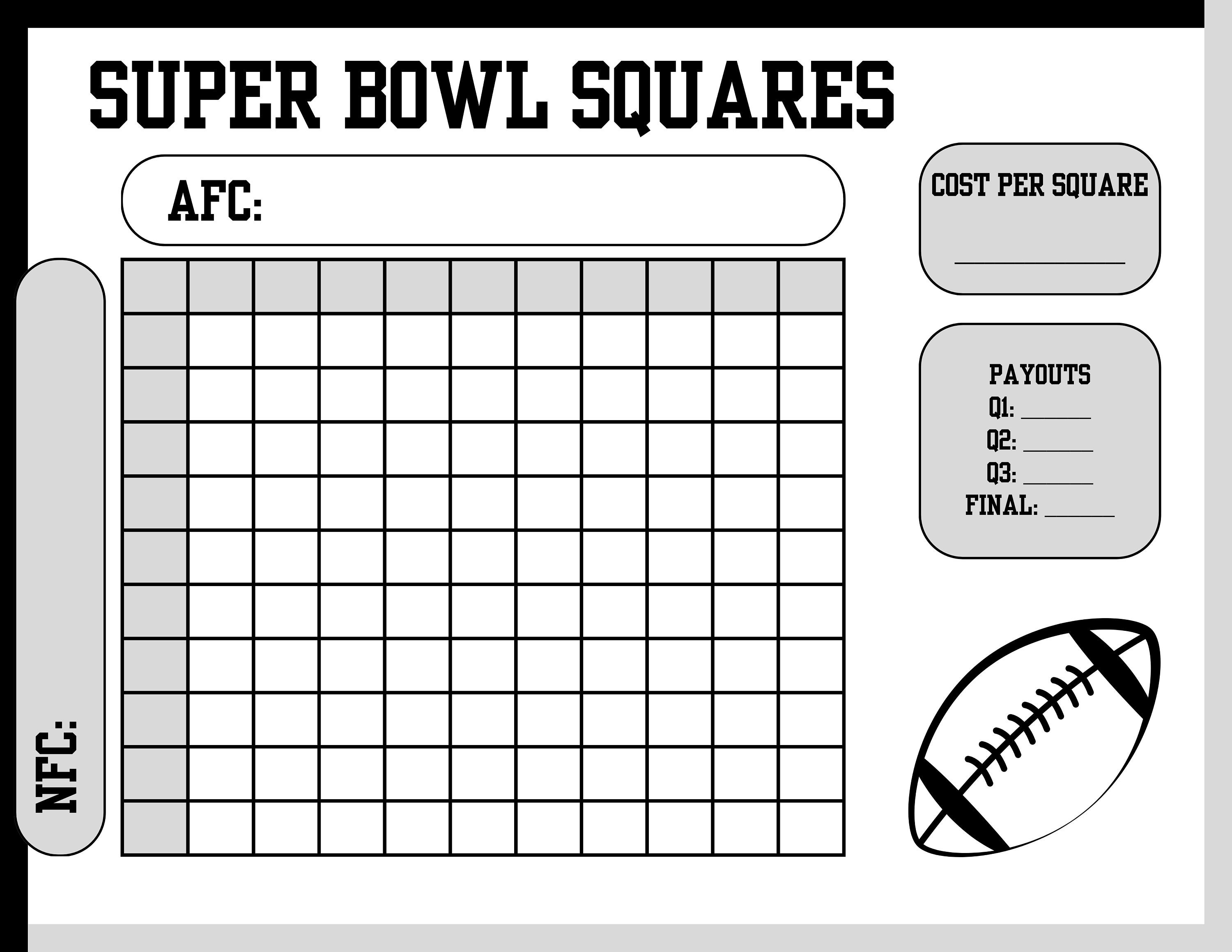 Ultimate Super Bowl Squares Game Sheet Editable & Printable PDF ...