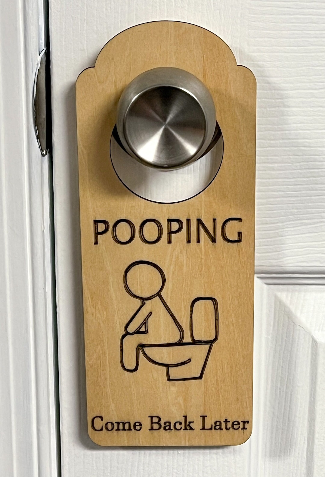 Funny Wood Door Hanger Sign - Pooping Come Back Later - Gag Gift ...