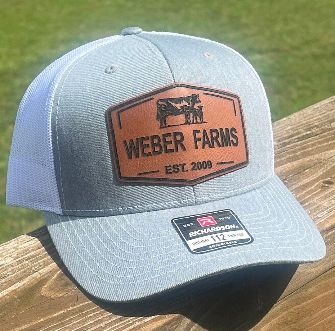 Custom Engraved Leather Patch Trucker Hat: Cow & Farm Name - Etsy