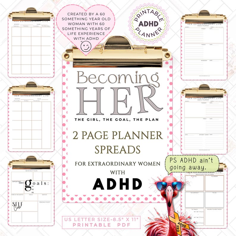 ADHD Planner Printable 2 Page Daily, Weekly and Monthly 2 Page Spreads ...