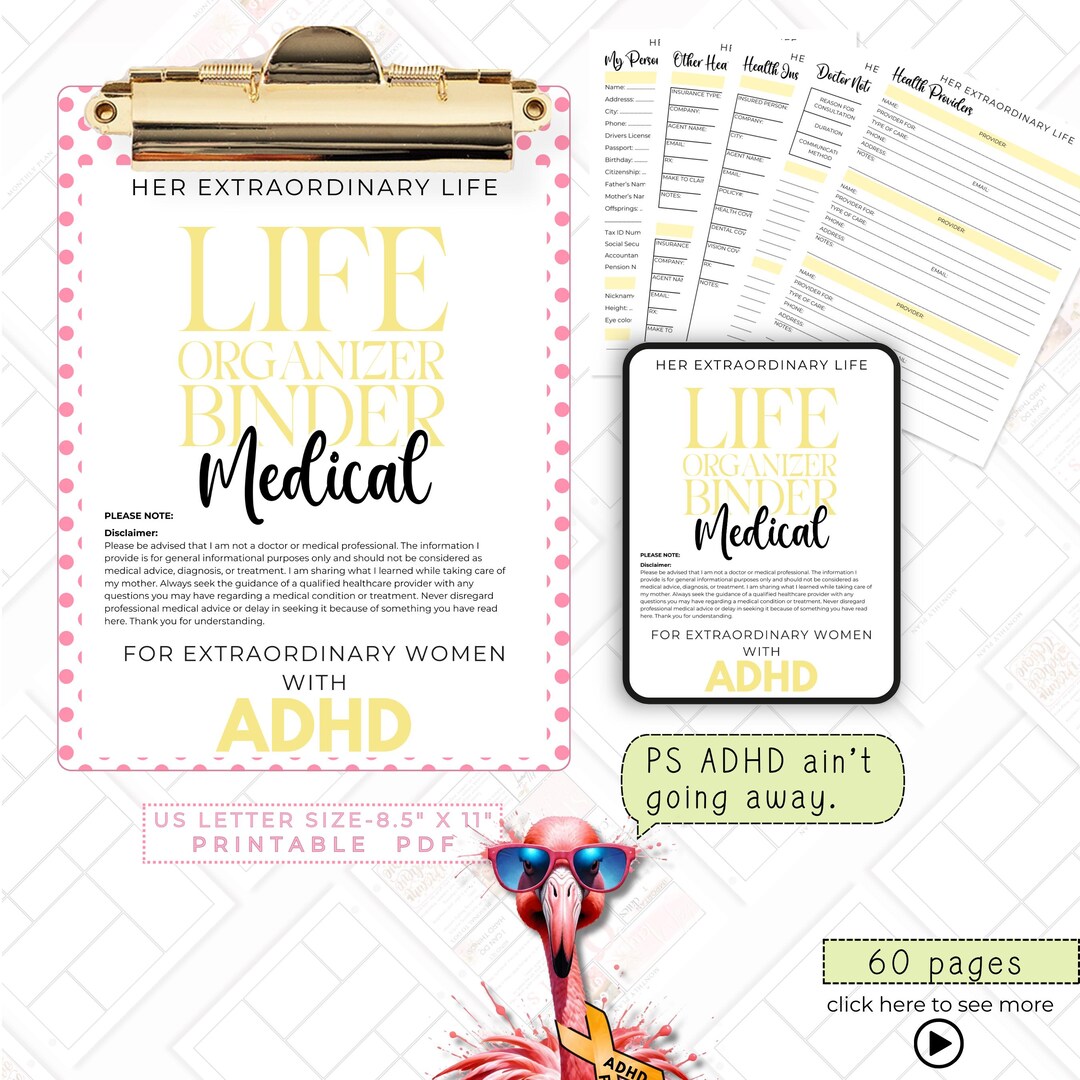 Adult ADHD Planner, Emergency Medical Life Binder Printable Planner ...