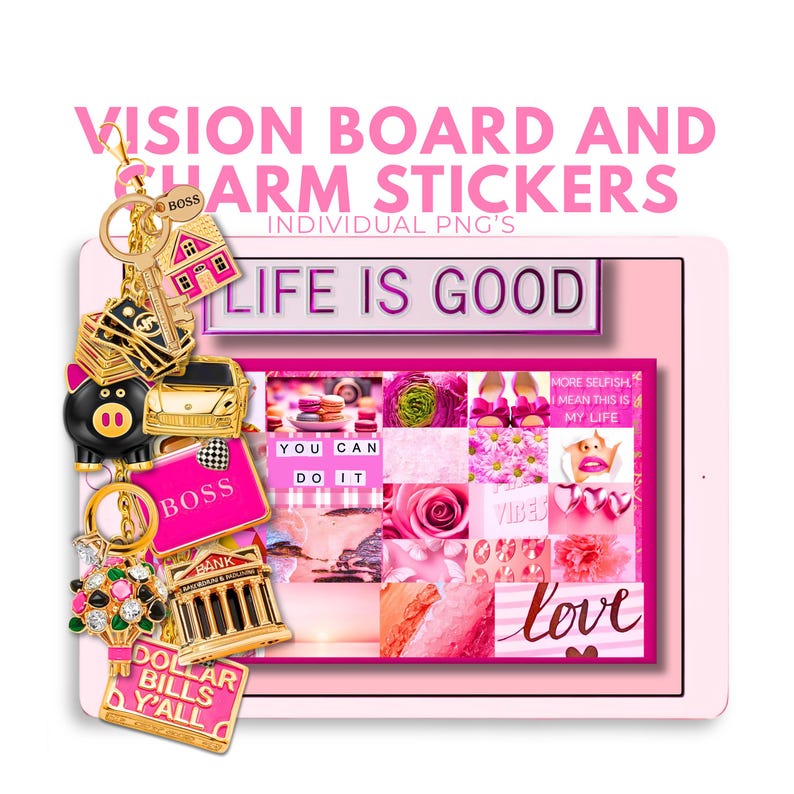 Stickers, Digital Vision Board AND Charms, PDF Download, Pictures ...