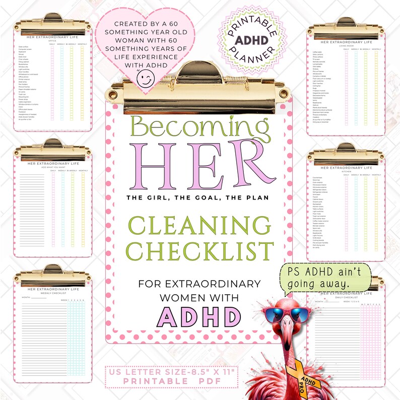 Adult ADHD Cleaning Checklist Printable Planner, Deep Cleaning Schedule ...