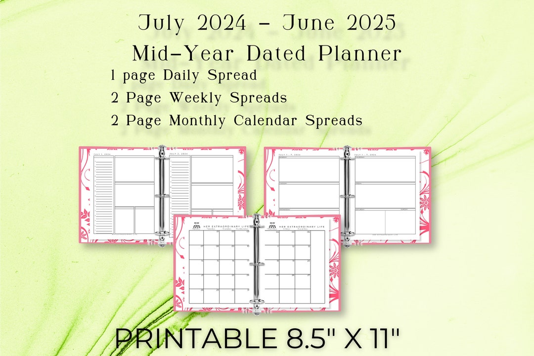 Mid Year 2024 2025 Dated ADHD Printable Planner Insert With Daily ...