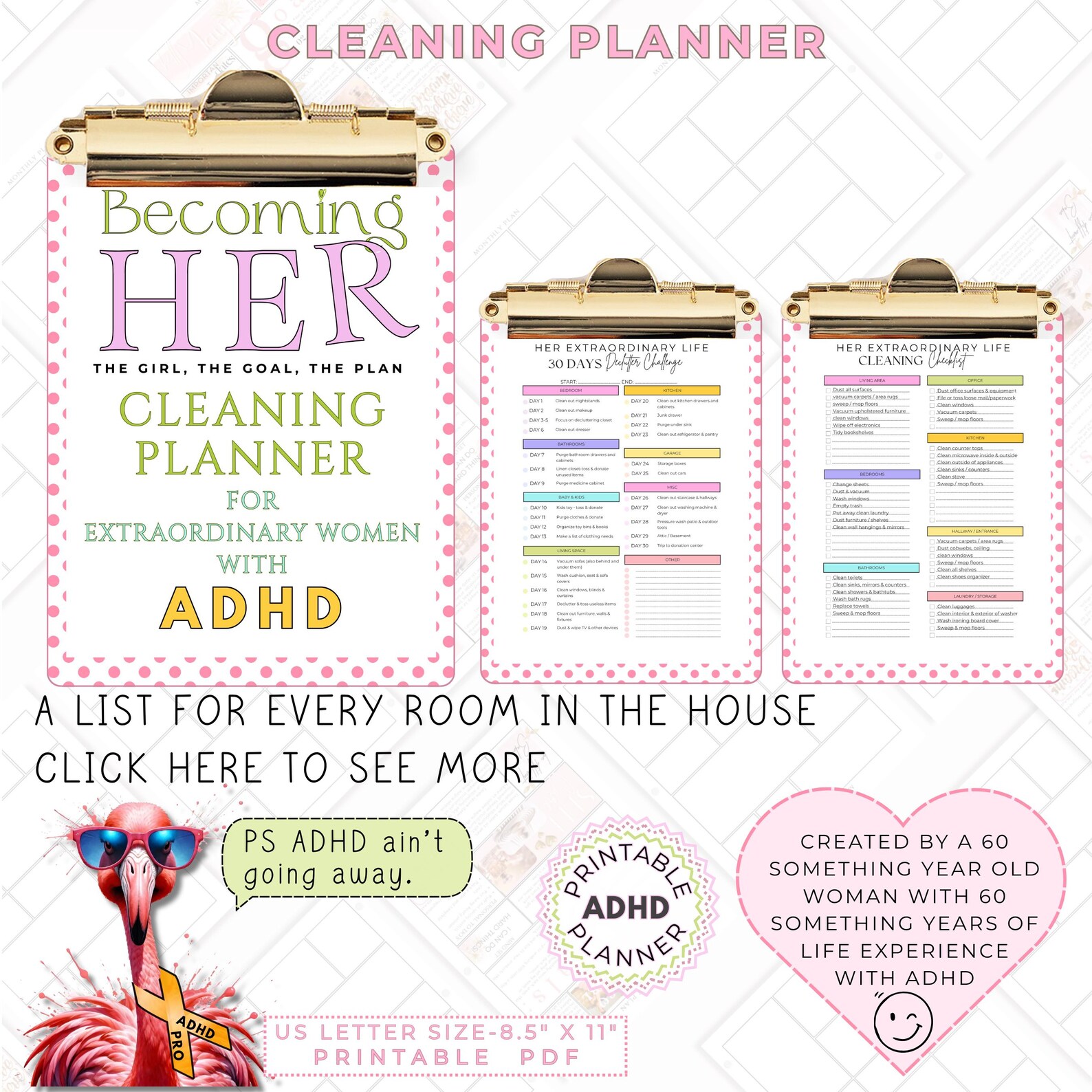 ADHD Cleaning Planner Printable Speed Cleaning Checklist Instant ...