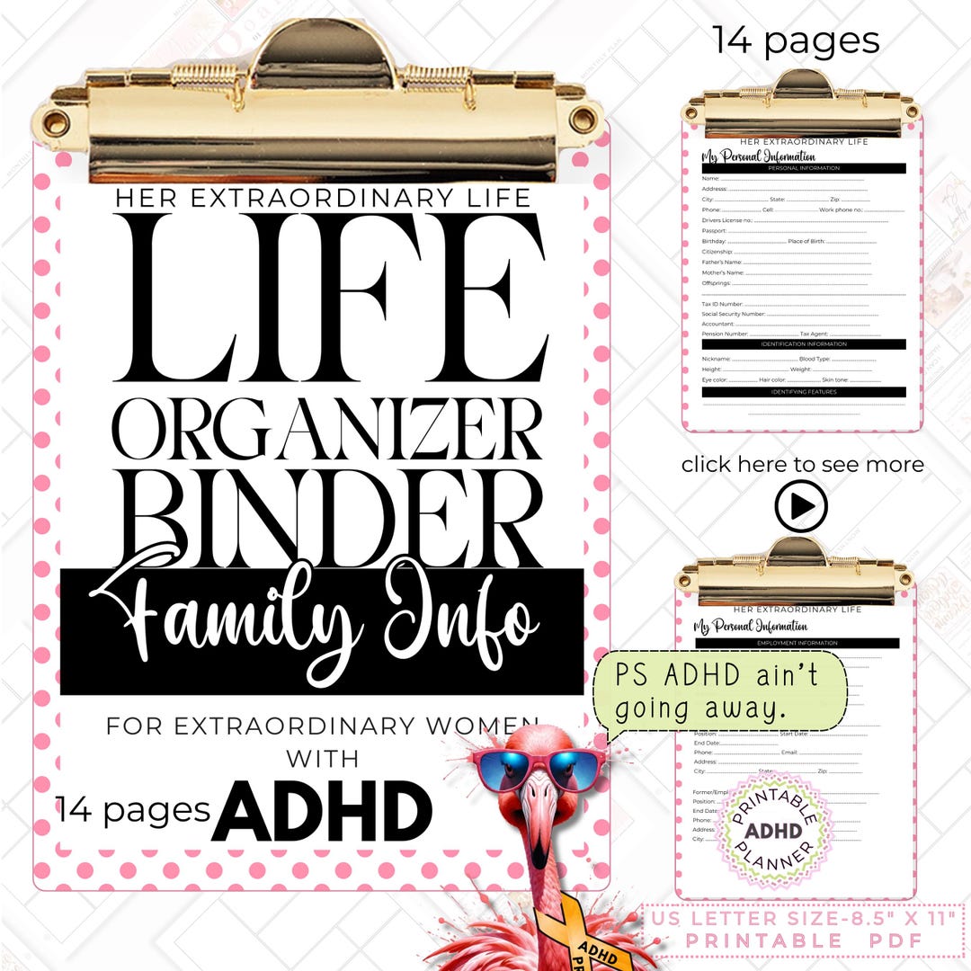 ADHD Planner, Life Organizer, Family Information Sheets for Life Binder ...