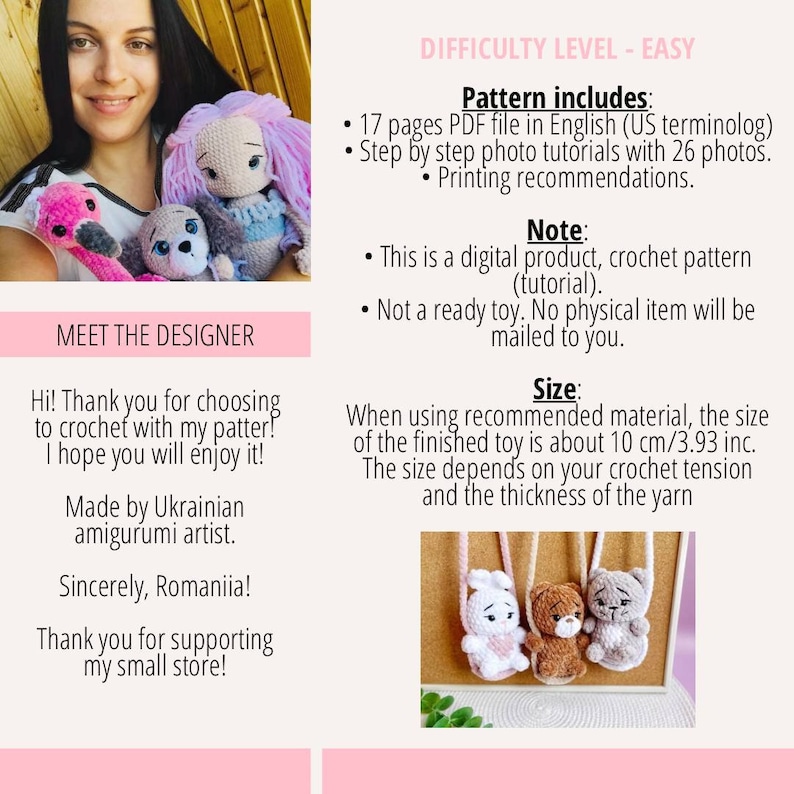 Crochet Animal Car Mirror Hanger Pdf Pattern Cute Keychain Bunny Cat ...