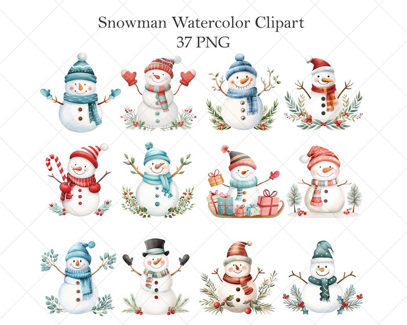 Snowman PNG, Watercolor Snowman Clipart, Winter, Digital Download - Etsy