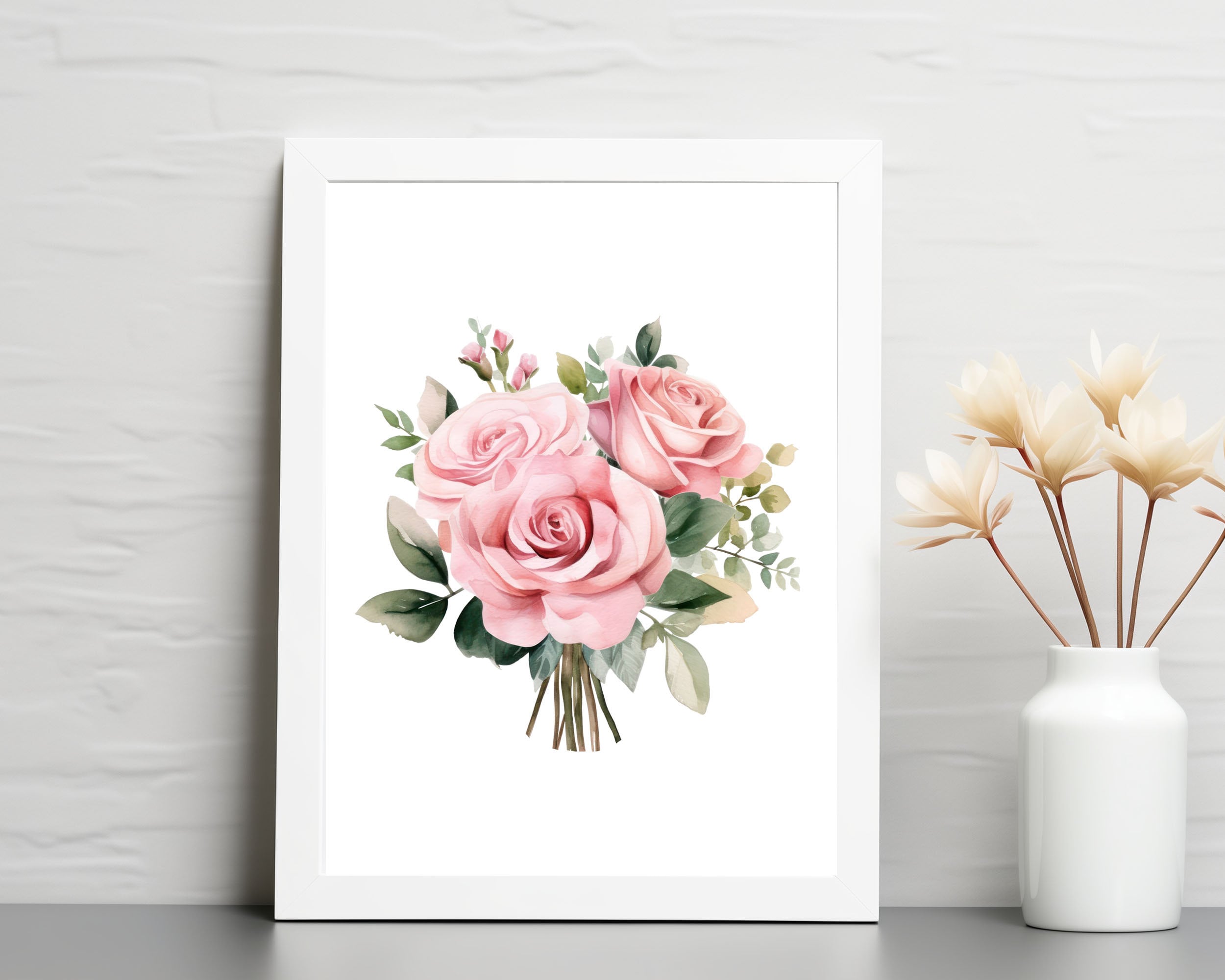 Pink Rose PNG, Watercolor Pink Rose Clipart Bundle, Wedding Bouquet ...