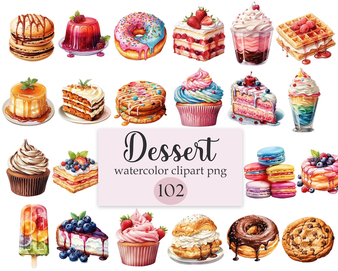 Dessert Clipart, Watercolor Sweet Treats PNG, Digital Download - Etsy