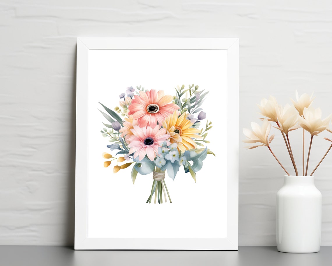 Pastel Daisy Watercolor Clipart, Daisy PNG Bundle, Daisy Bouquet Wreath ...